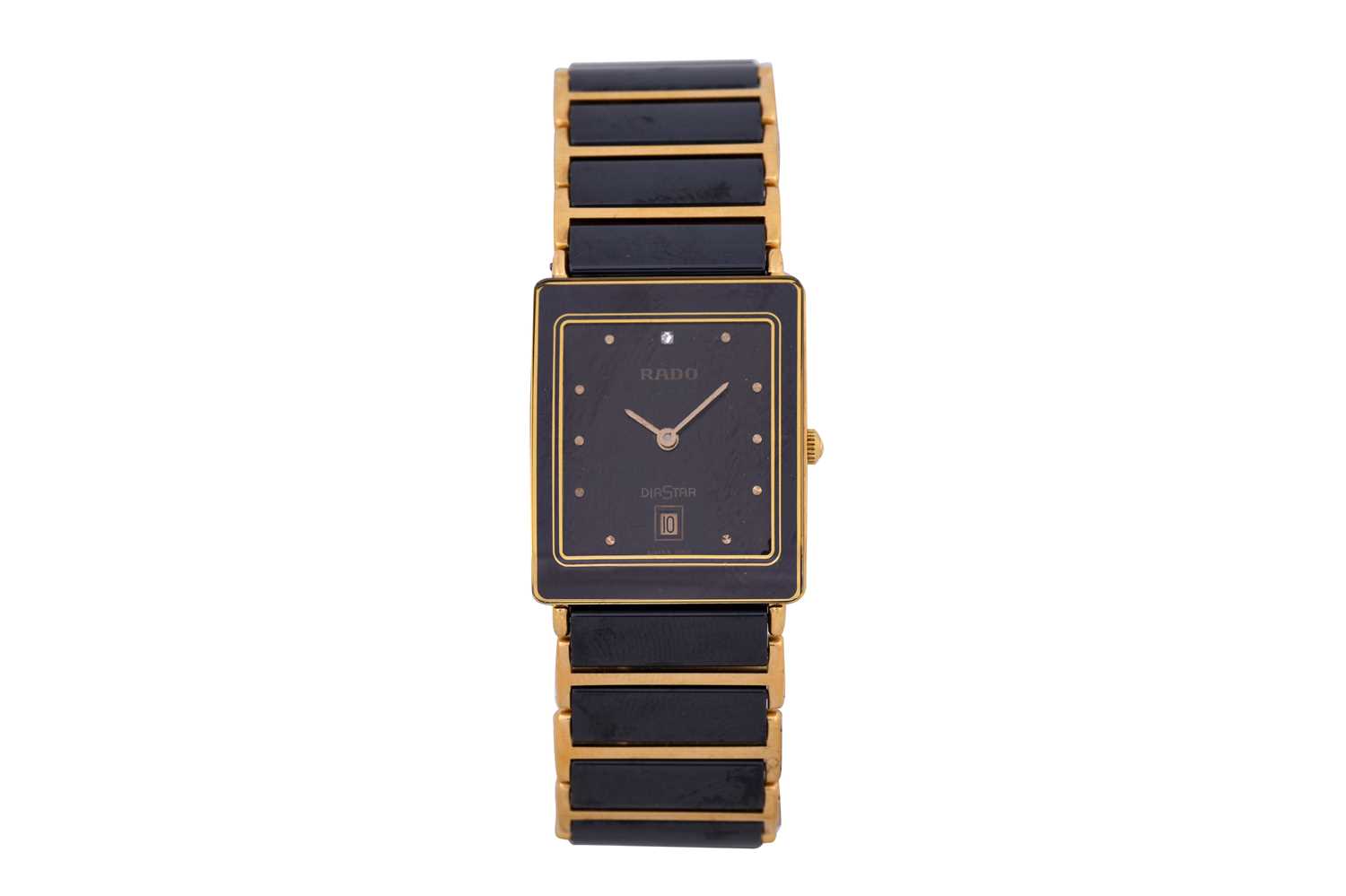 Lot 50 - A UNISEX RADO GOLD PLATED AND CERAMIC QUARTZ