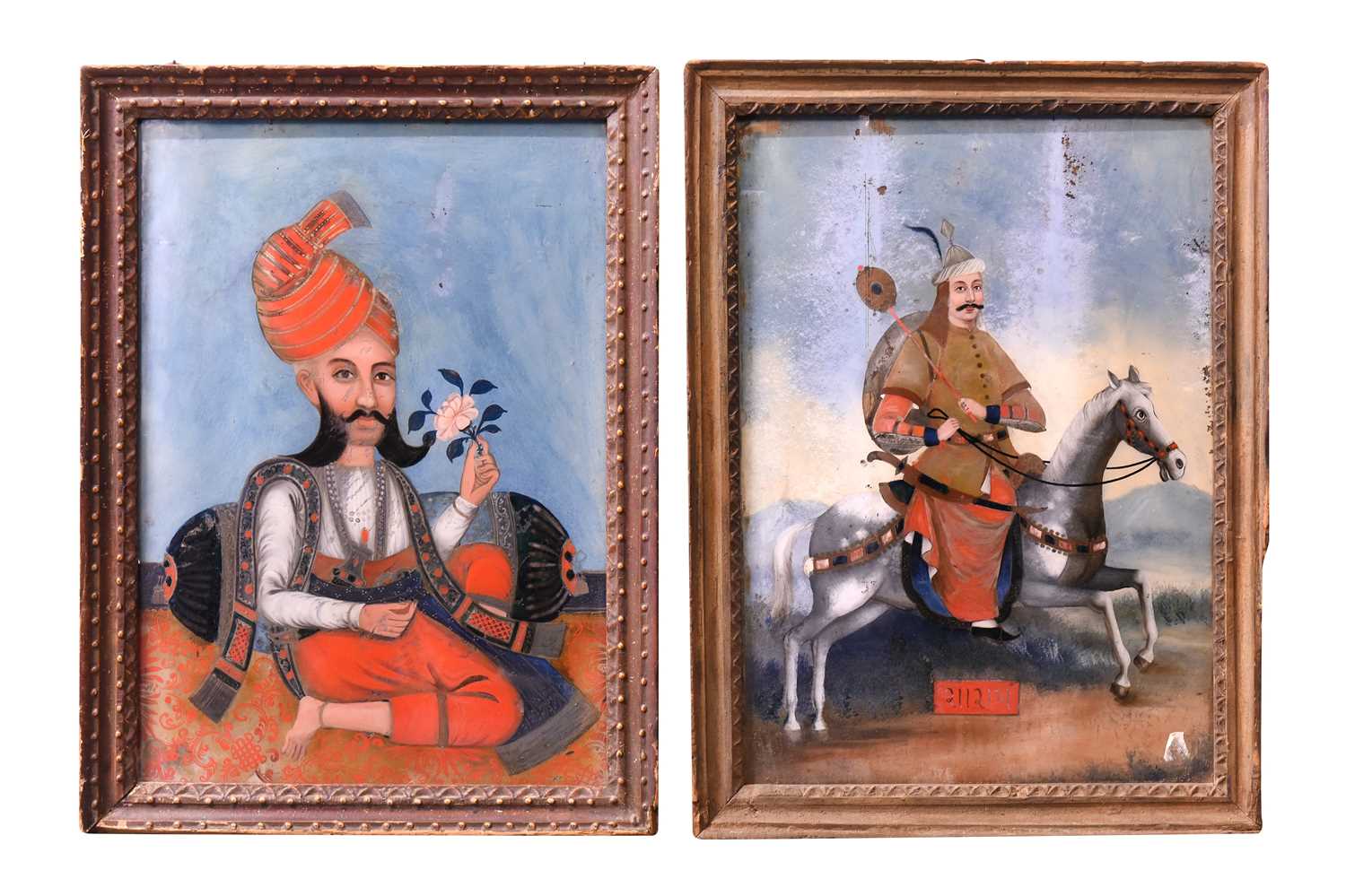Lot 166 - TWO REVERSE GLASS PAINTINGS OF INDIAN